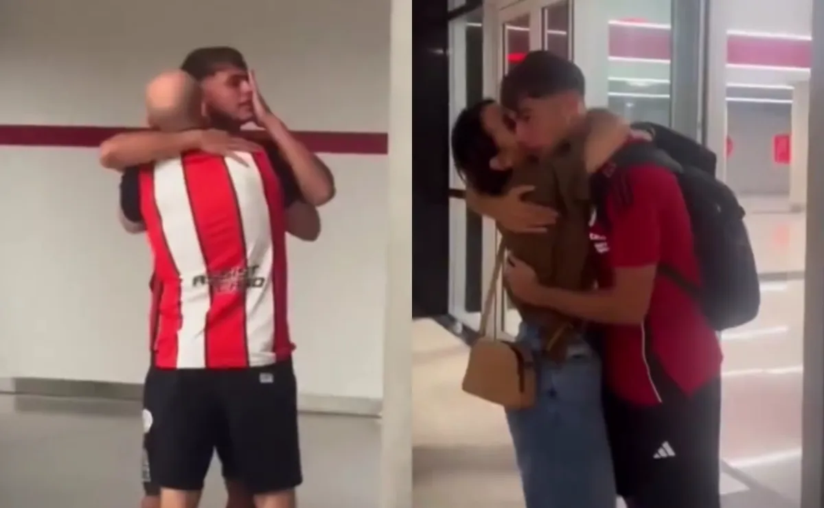 Emotivo encuentro de Freitas con su familia tras su gol en River-Banfield